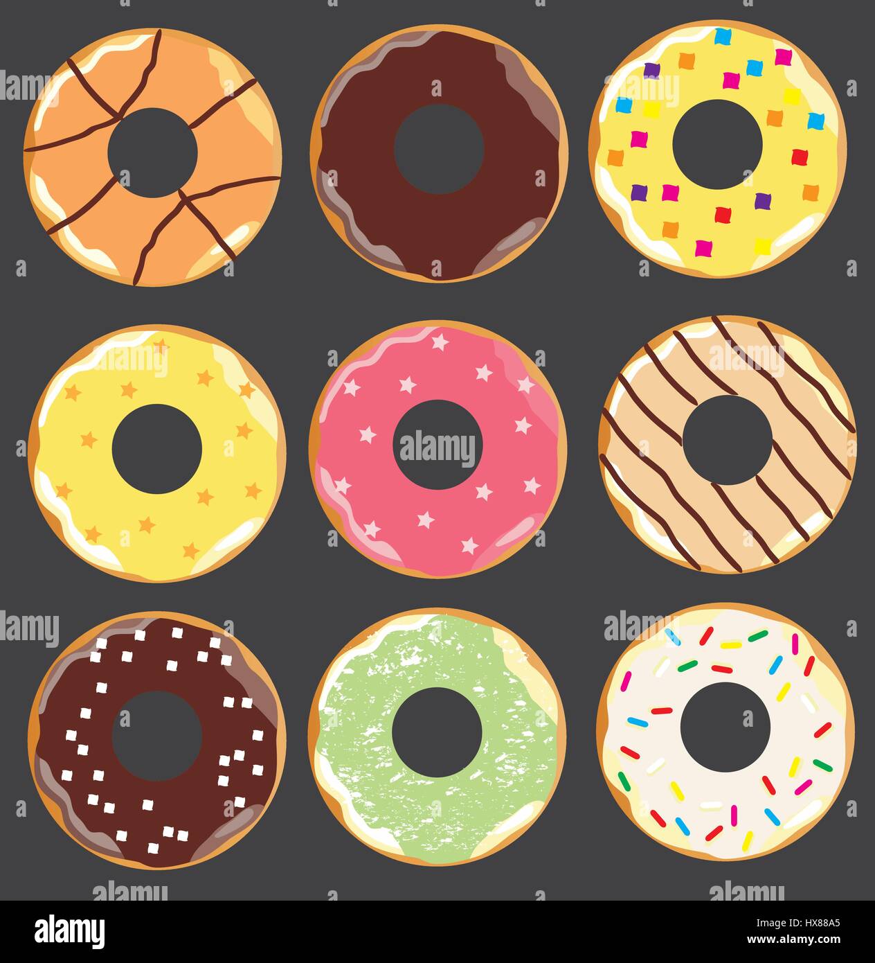 vector illustration of different colored donuts set Stock Vector Image ...