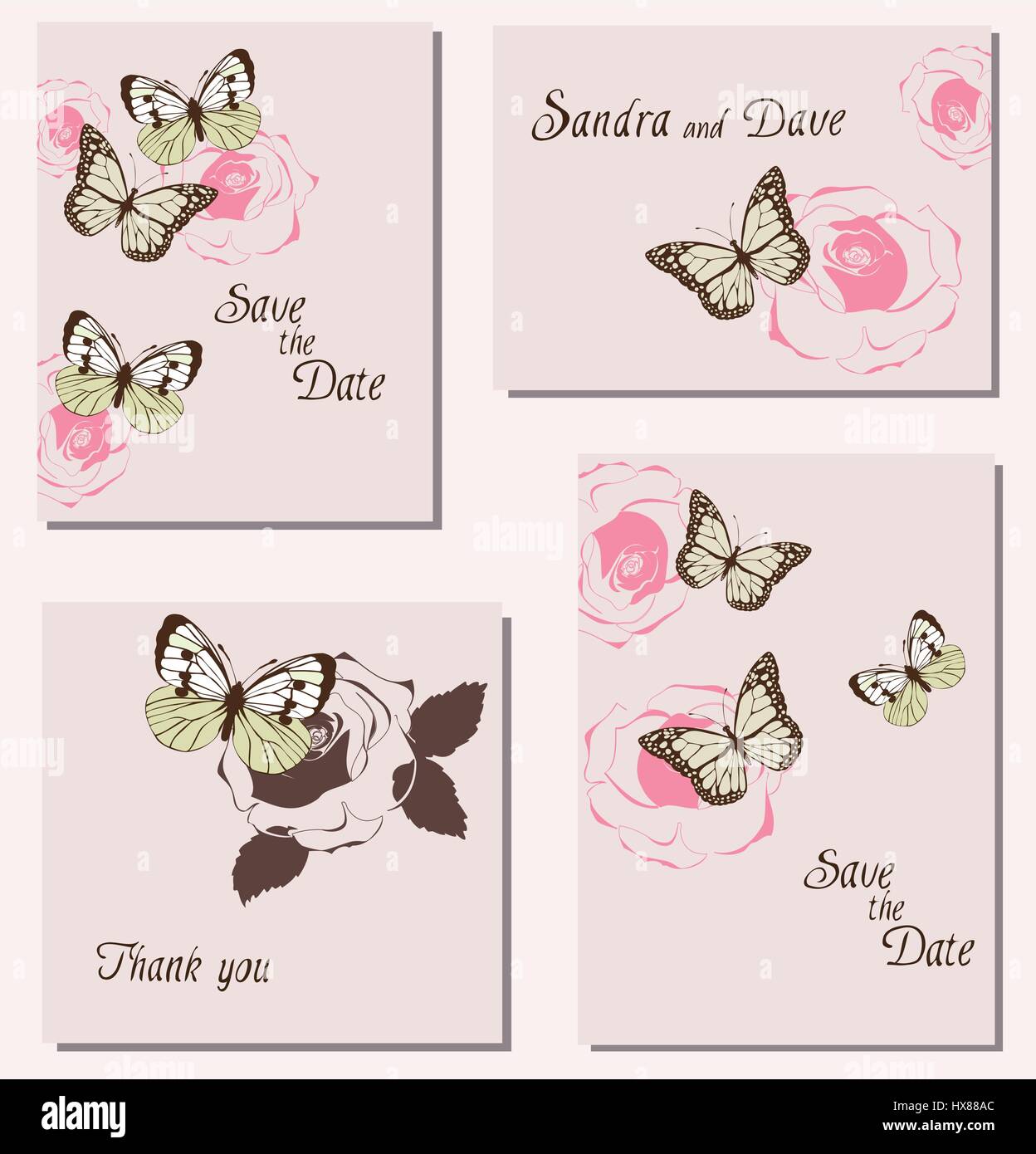 Floral spring templates with roses and butterflies. Wedding design ...