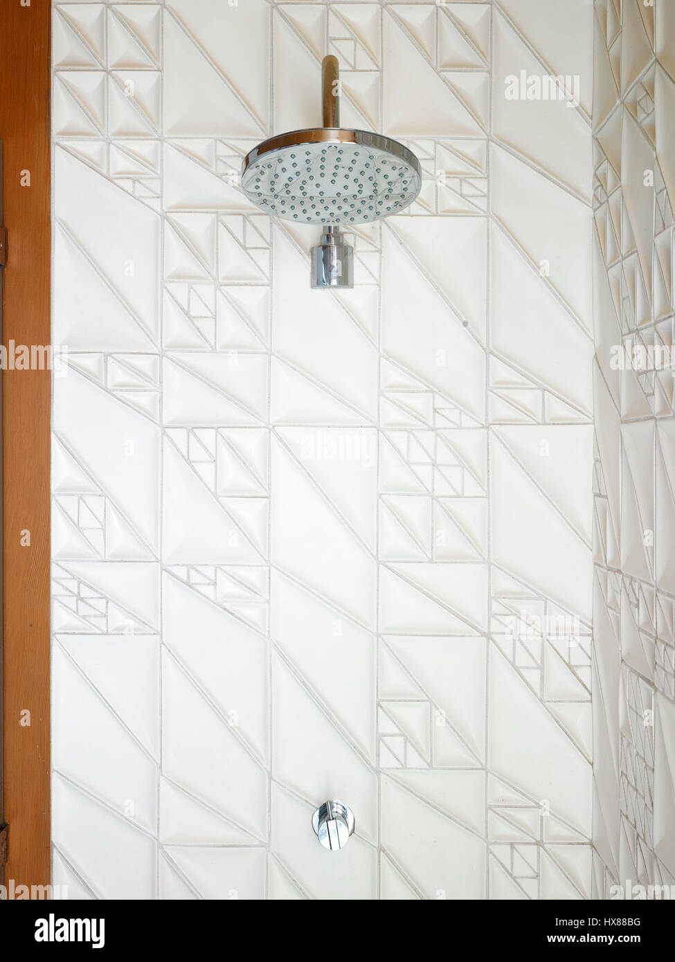 Detail of custom designed backsplash in the shower. Floating House ...