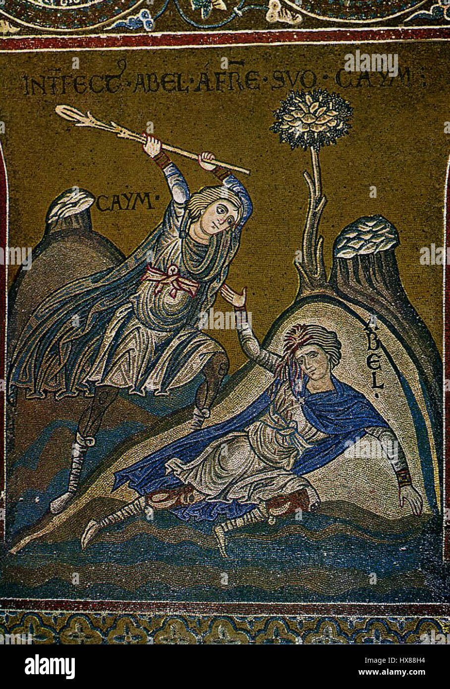 The 'Cain and Abel' fresco in the Cathedral of Monreale, Italy, depicts ...
