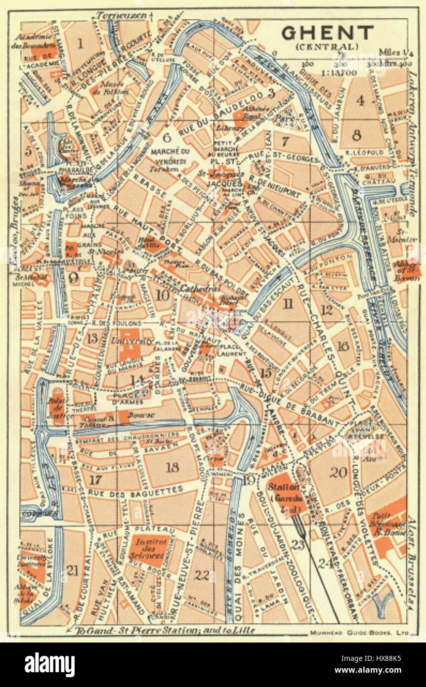 This 1929 map of Ghent from the Guide Bleu provides a detailed layout ...