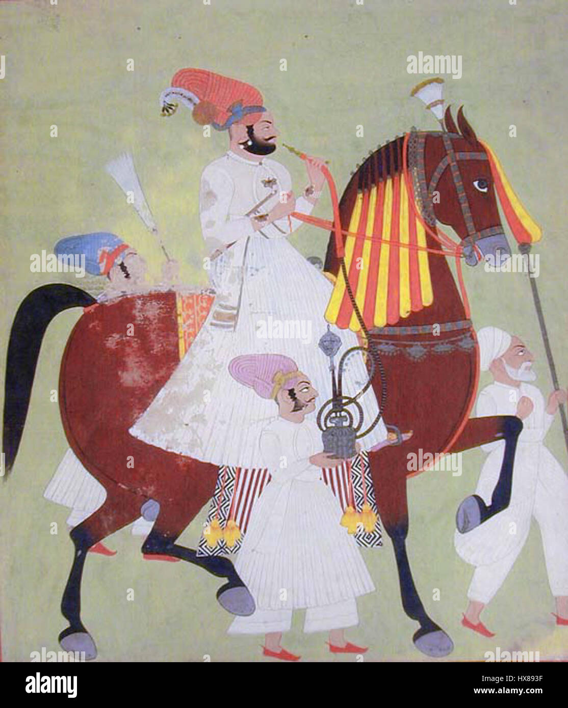 This painting portrays a Mughal noble on horseback, exemplifying the ...