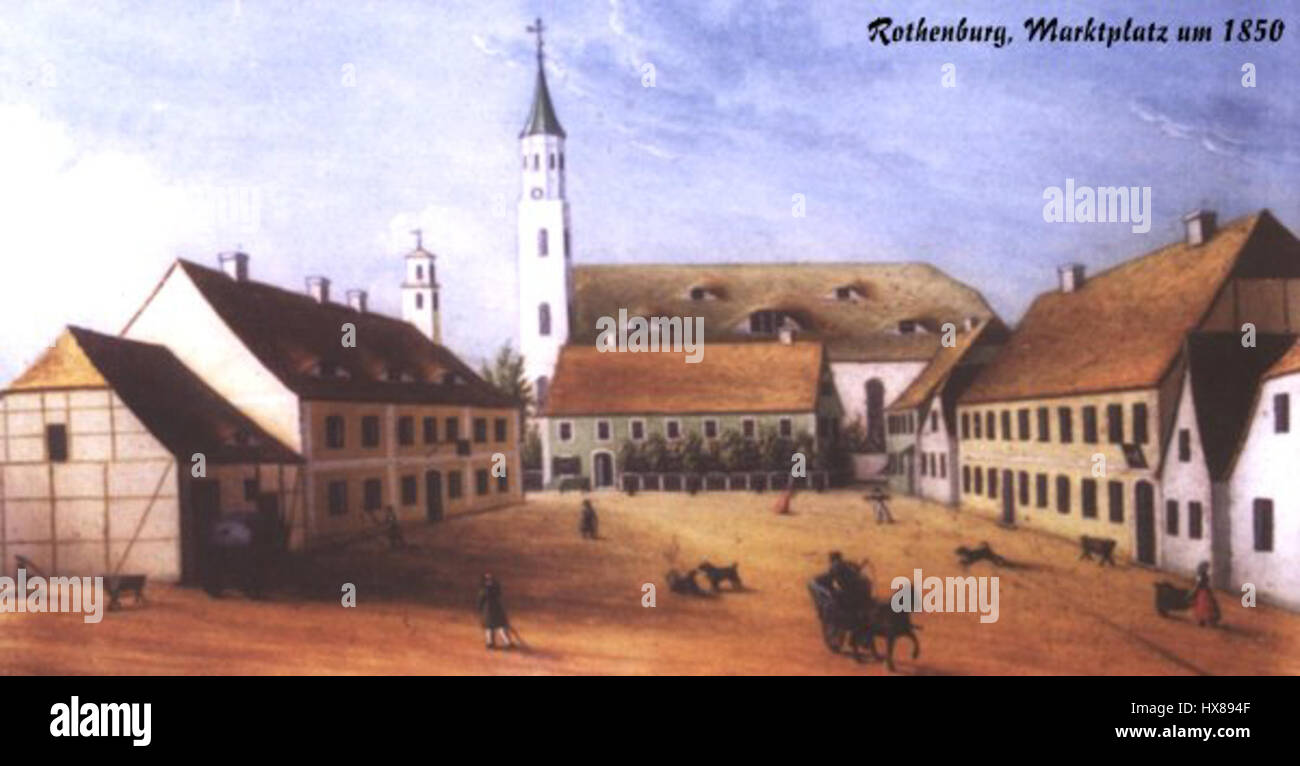 'Marktplatz in Rothenburg um 1850' is a historical depiction of the ...
