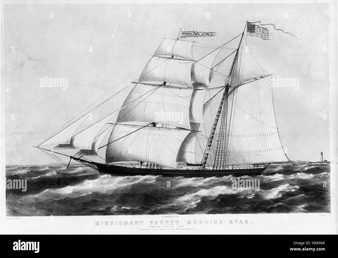 Missionary packet Morning Star passing Boston Light BuffordsLithography ...