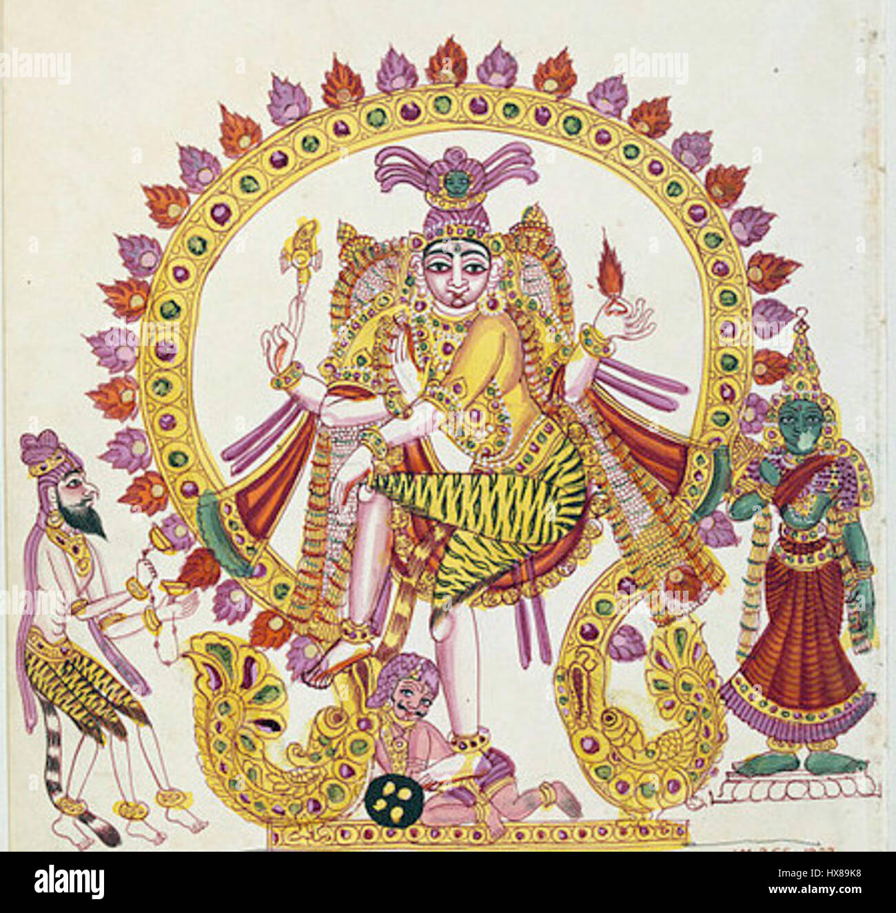 A bronze sculpture of Nataraja, the Lord of Dance, with Bhringi and ...