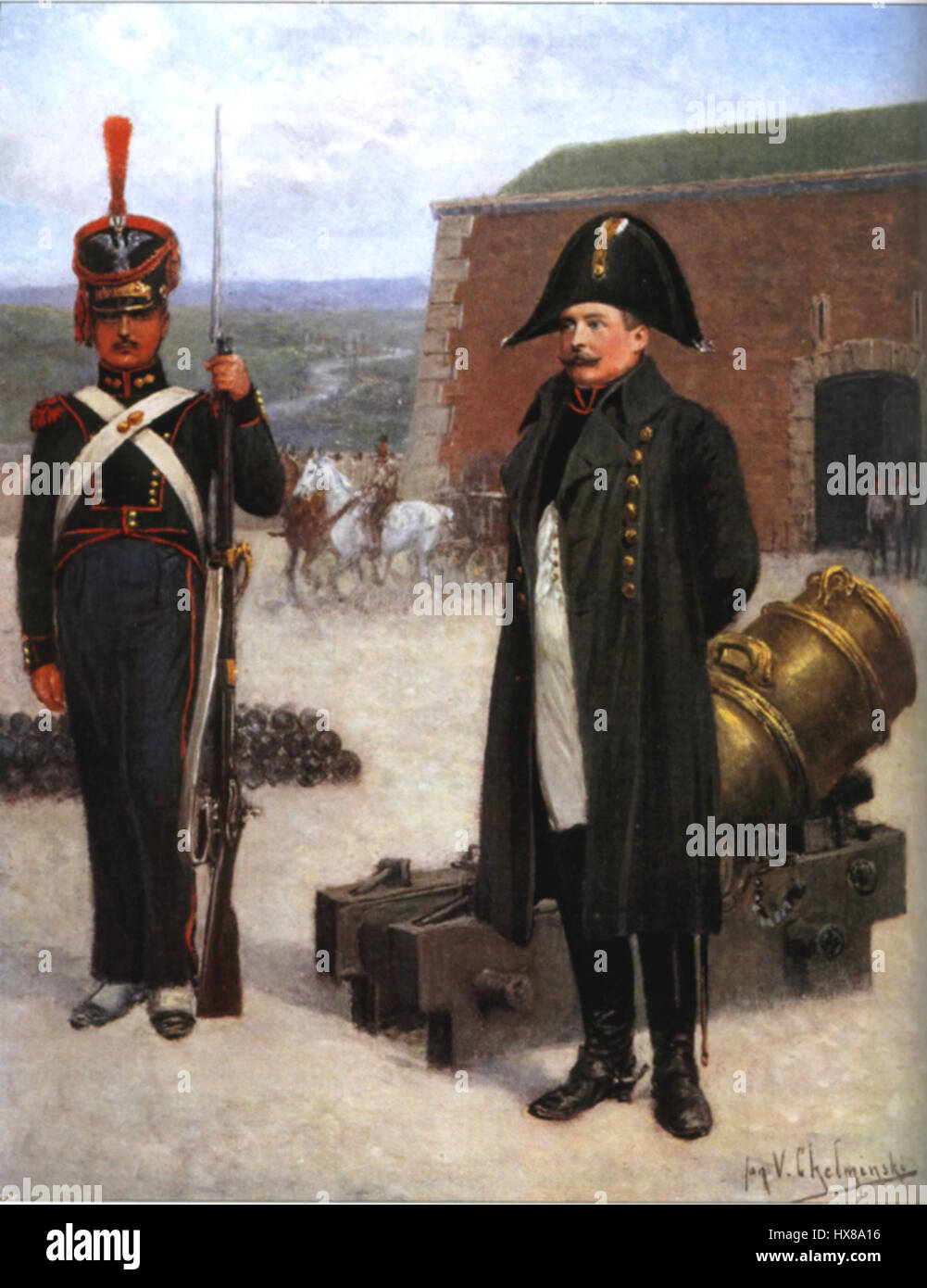 This 19th-century artwork depicts an officer and soldier of the Corps ...