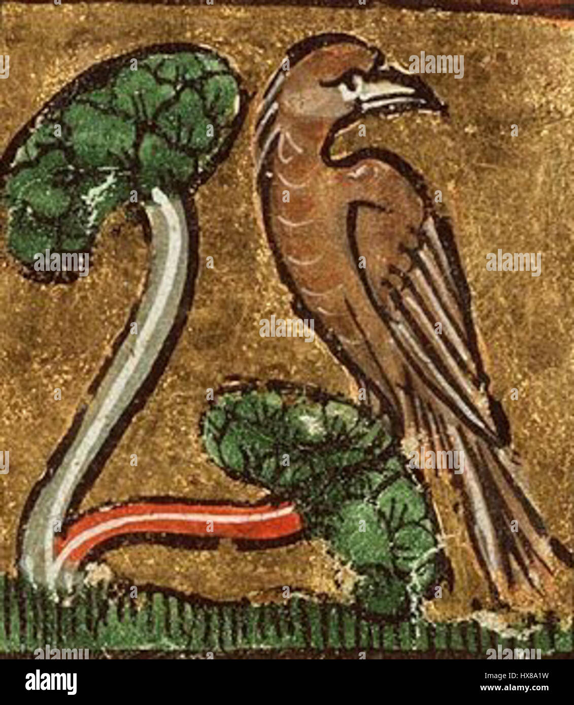 The 'Nightingale, circa 1350' likely refers to a medieval manuscript or ...