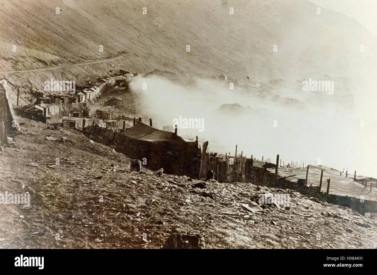 A historical photograph capturing the coastal town of Pisagua, Chile ...