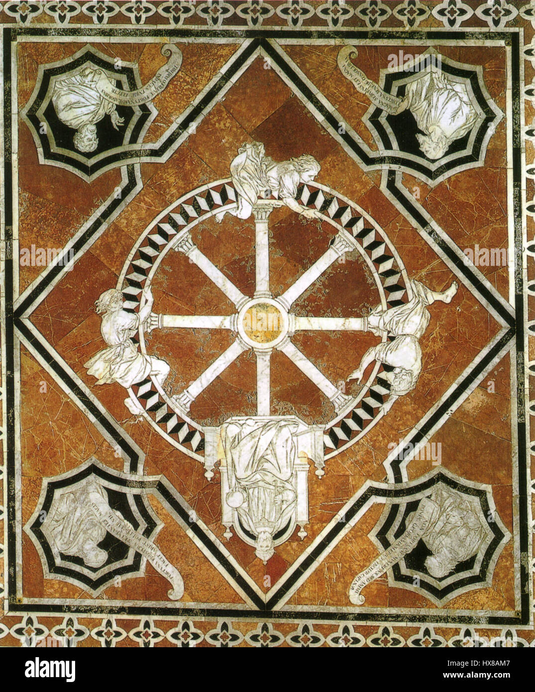 'Pavimento di Siena, Ruota della Fortuna' refers to the medieval floor ...