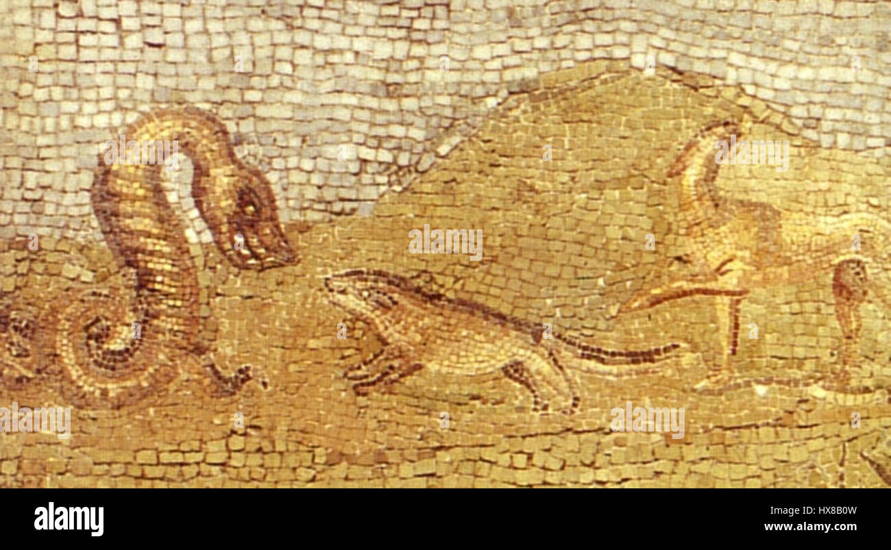 The detail of the Nile Mosaic from Praeneste, an ancient Roman work ...
