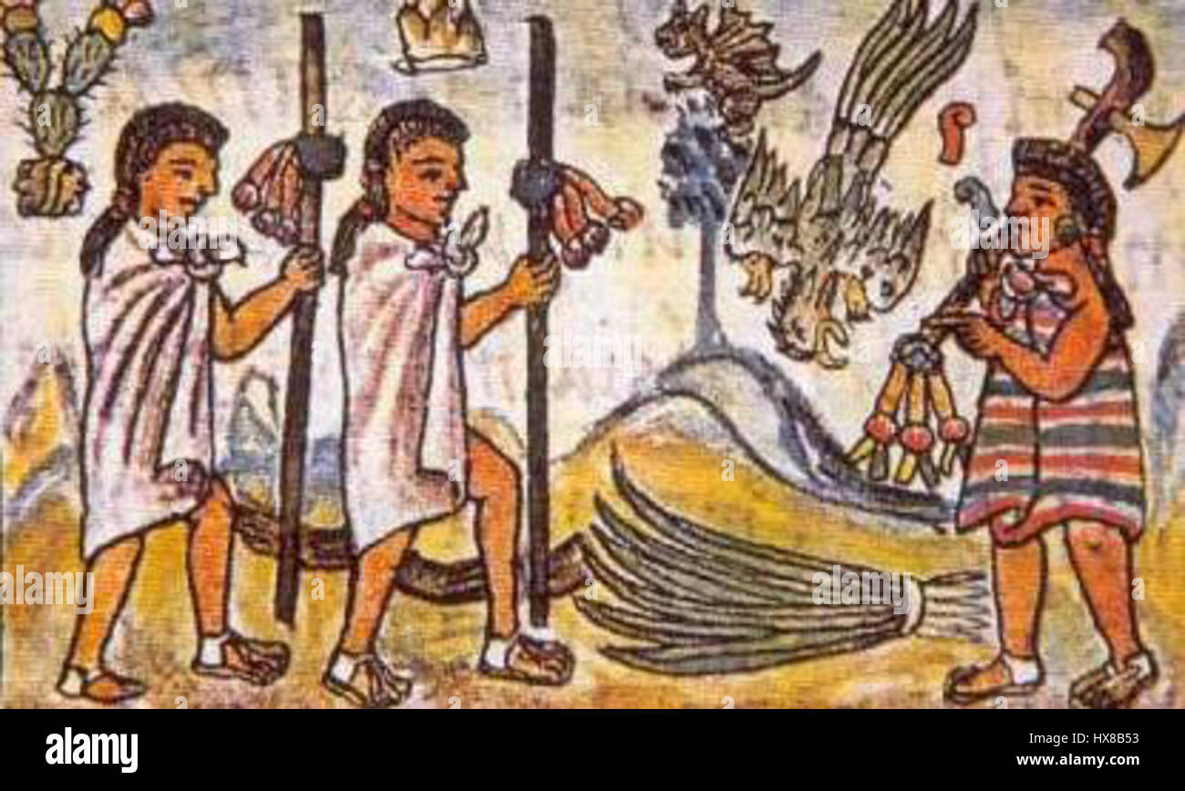 This depiction of 'Pochtecas obtienen plumas de quetzal' illustrates ...