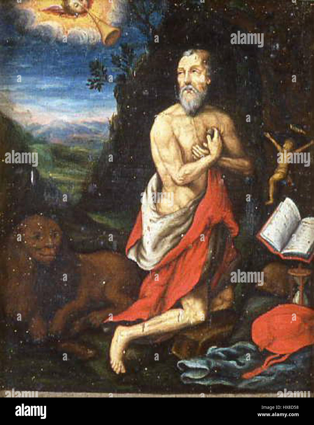 *Saint Jérôme au désert* depicts the Christian saint Jerome in the desert, representing his time ...