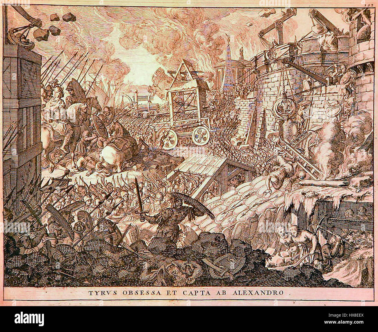 'Tyre Besieged and Captured by Alexander' depicts the historical siege ...