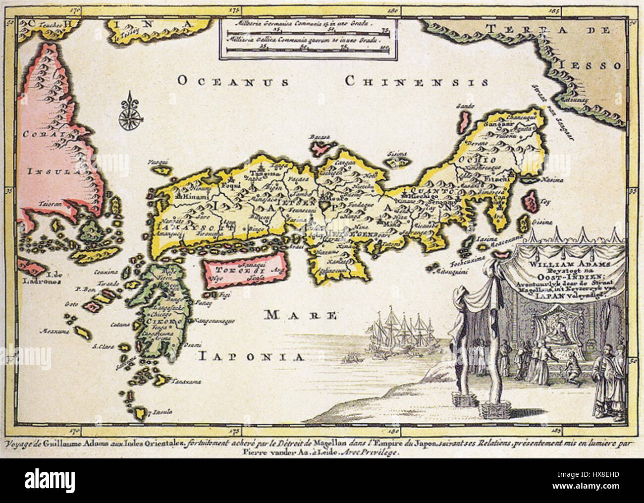 William Adams 1707 map of Japan Stock Photo - Alamy