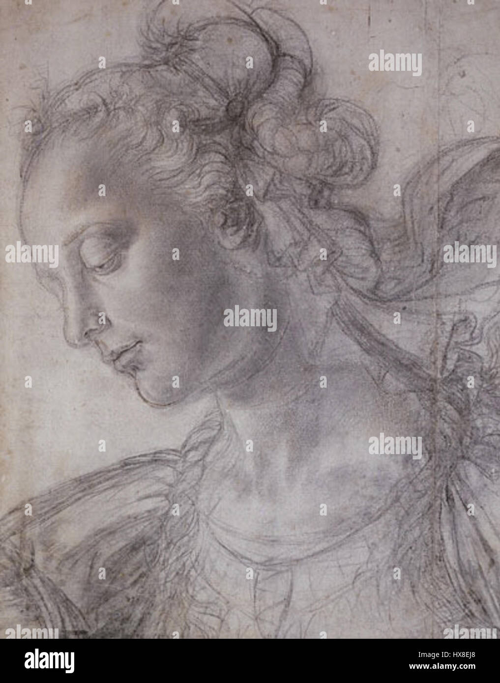 This drawing represents a young woman, skillfully captured in an ...