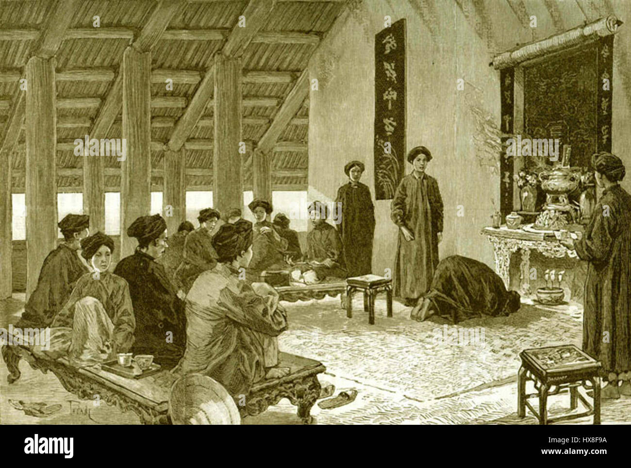 This image depicts a wedding ceremony in Tonkin, a historical region in ...