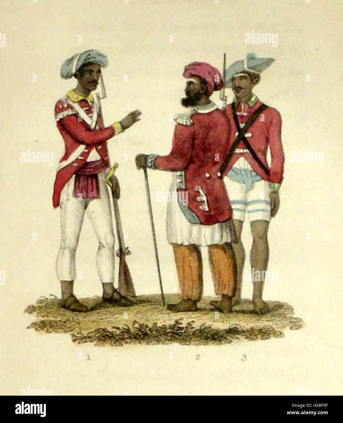 The artwork 'Two Sepoy Officers; A Private Sepoy' depicts the three ...