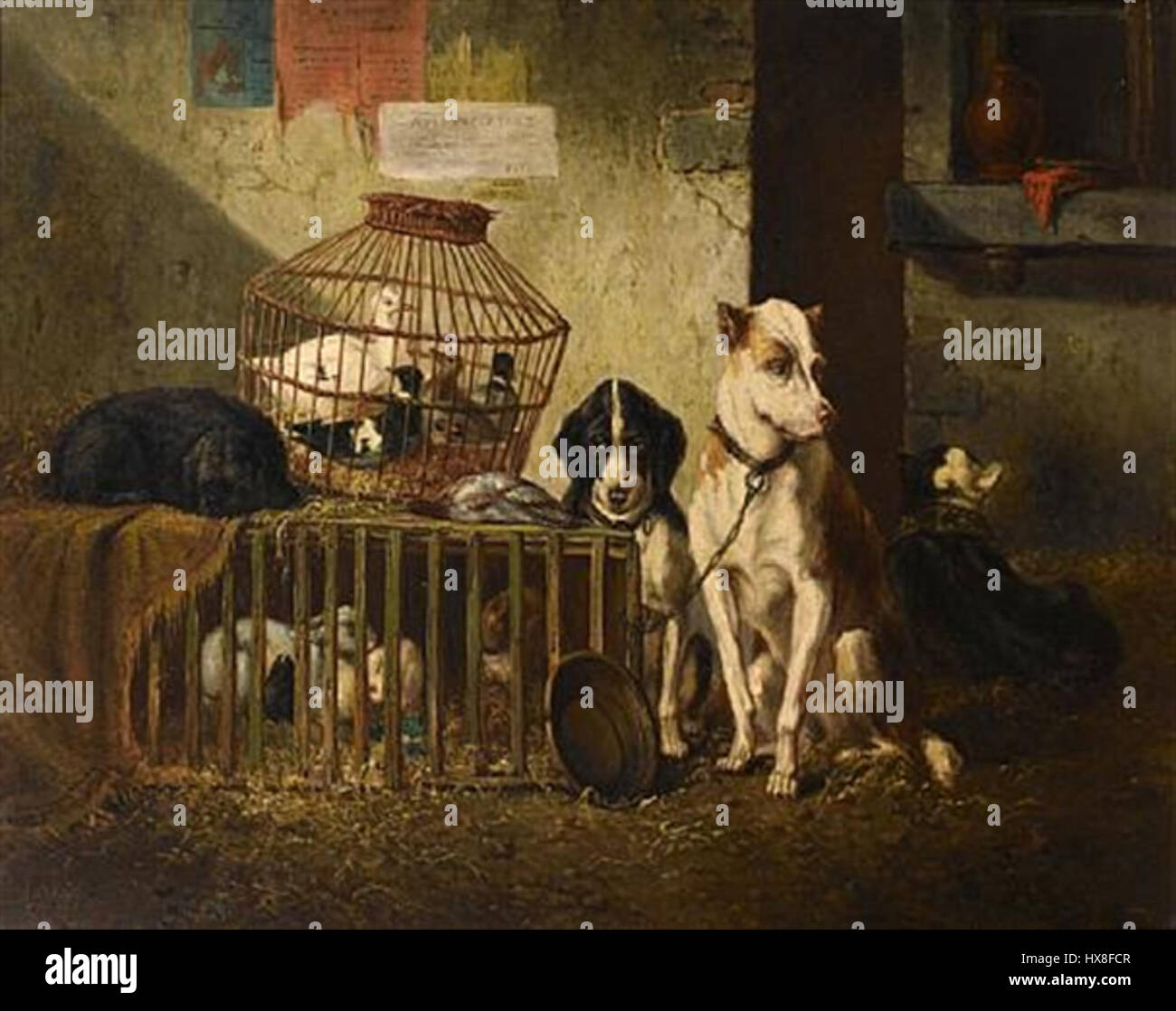 The painting 'At the Market' by Hubert Vos depicts a lively scene in a ...