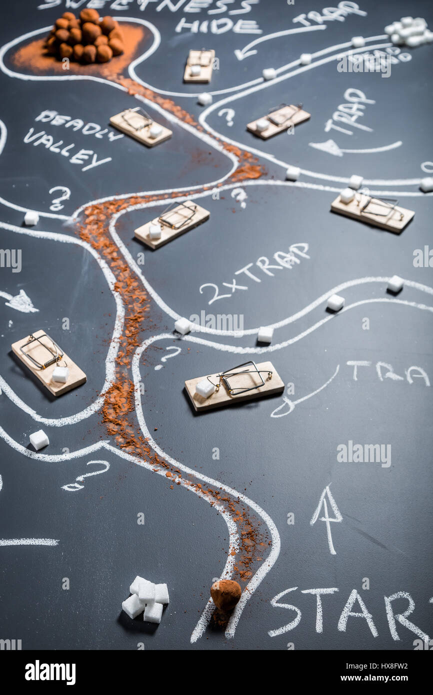 Map to find the sweet treasure on black blackboard Stock Photo - Alamy