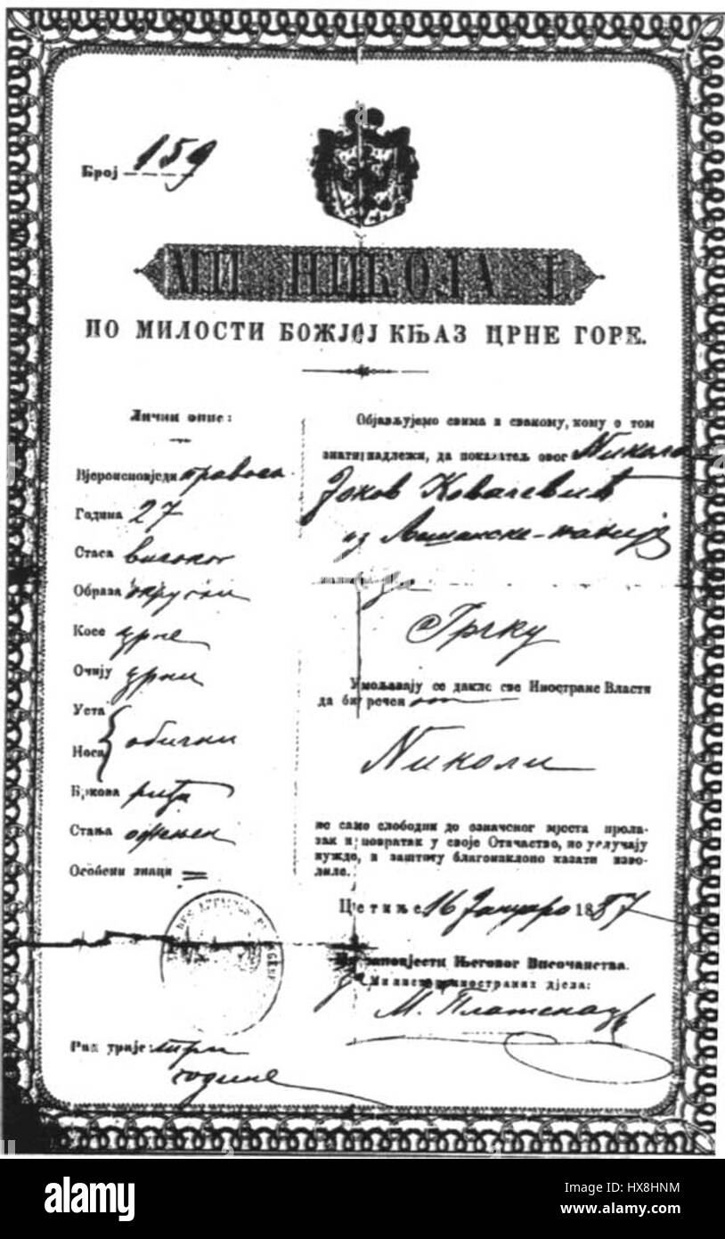 A *Montenegro passport* represents the national identity and ...