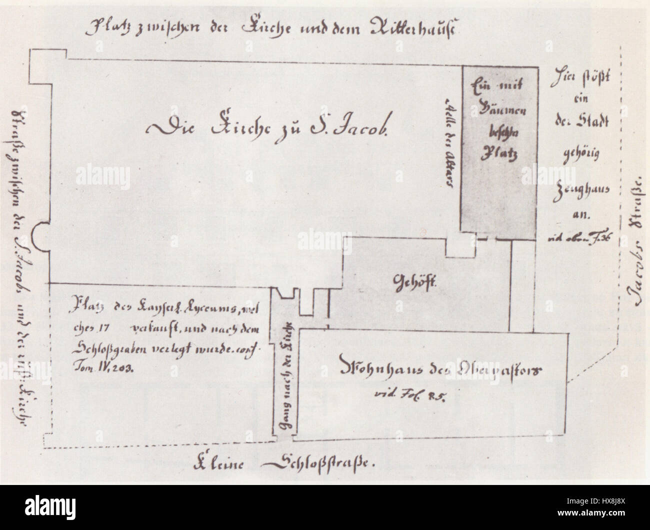 Map of St Jacobs church surroundings in 1798 Stock Photo - Alamy