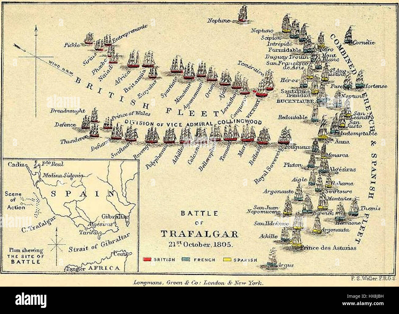 This depiction of the Battle of Trafalgar formation shows the strategic ...
