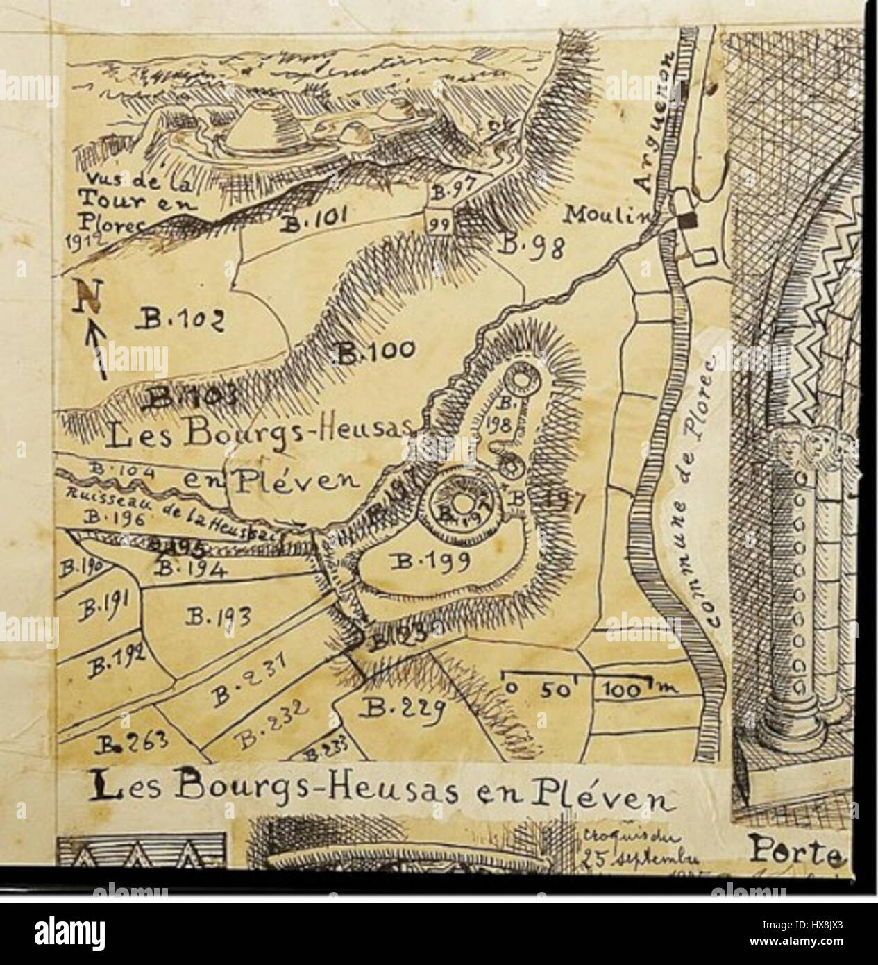 This plan refers to a motte-and-bailey castle layout in Pleven, a ...