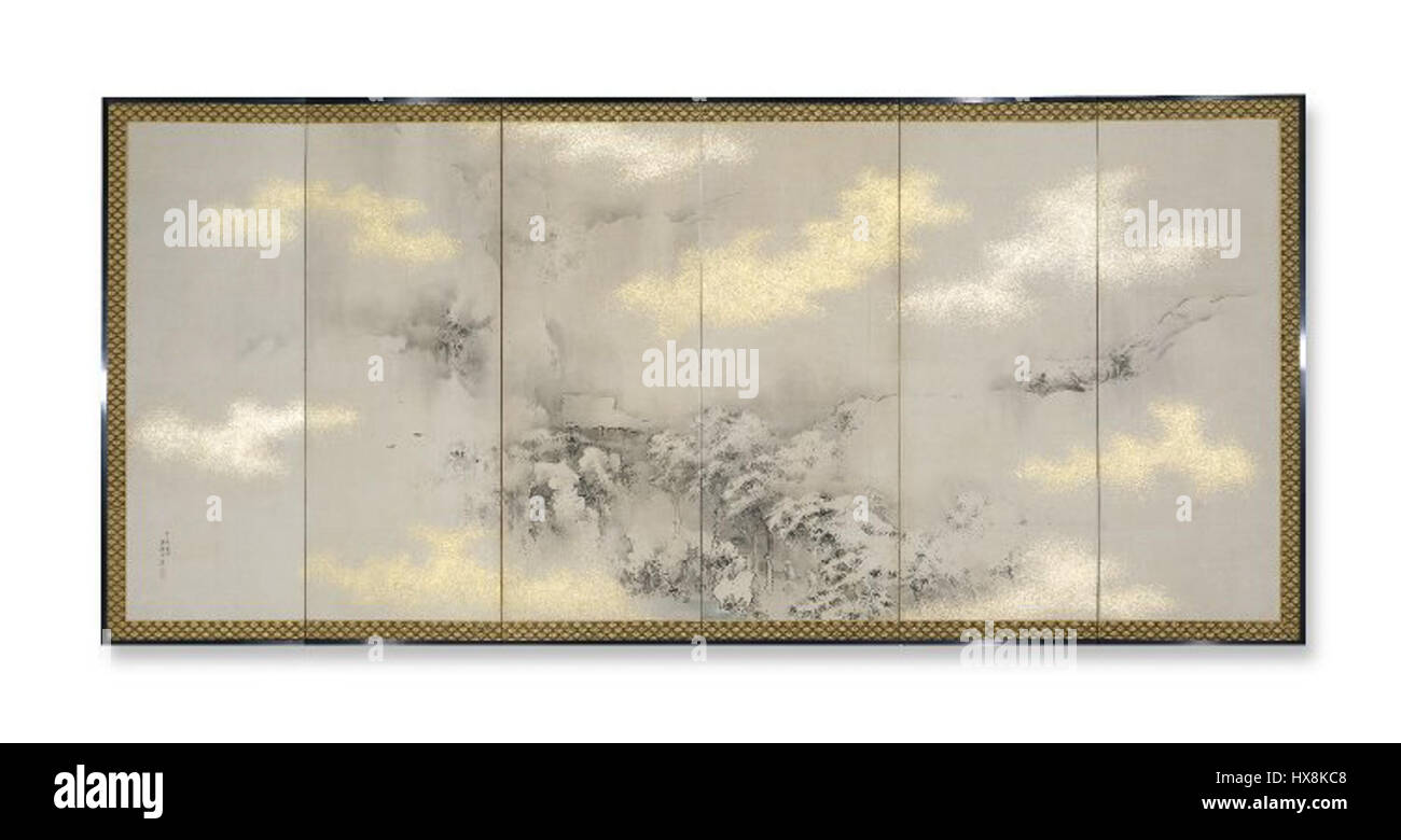 'Seashore and Mountains in the Four Seasons' depicts a scenic landscape ...