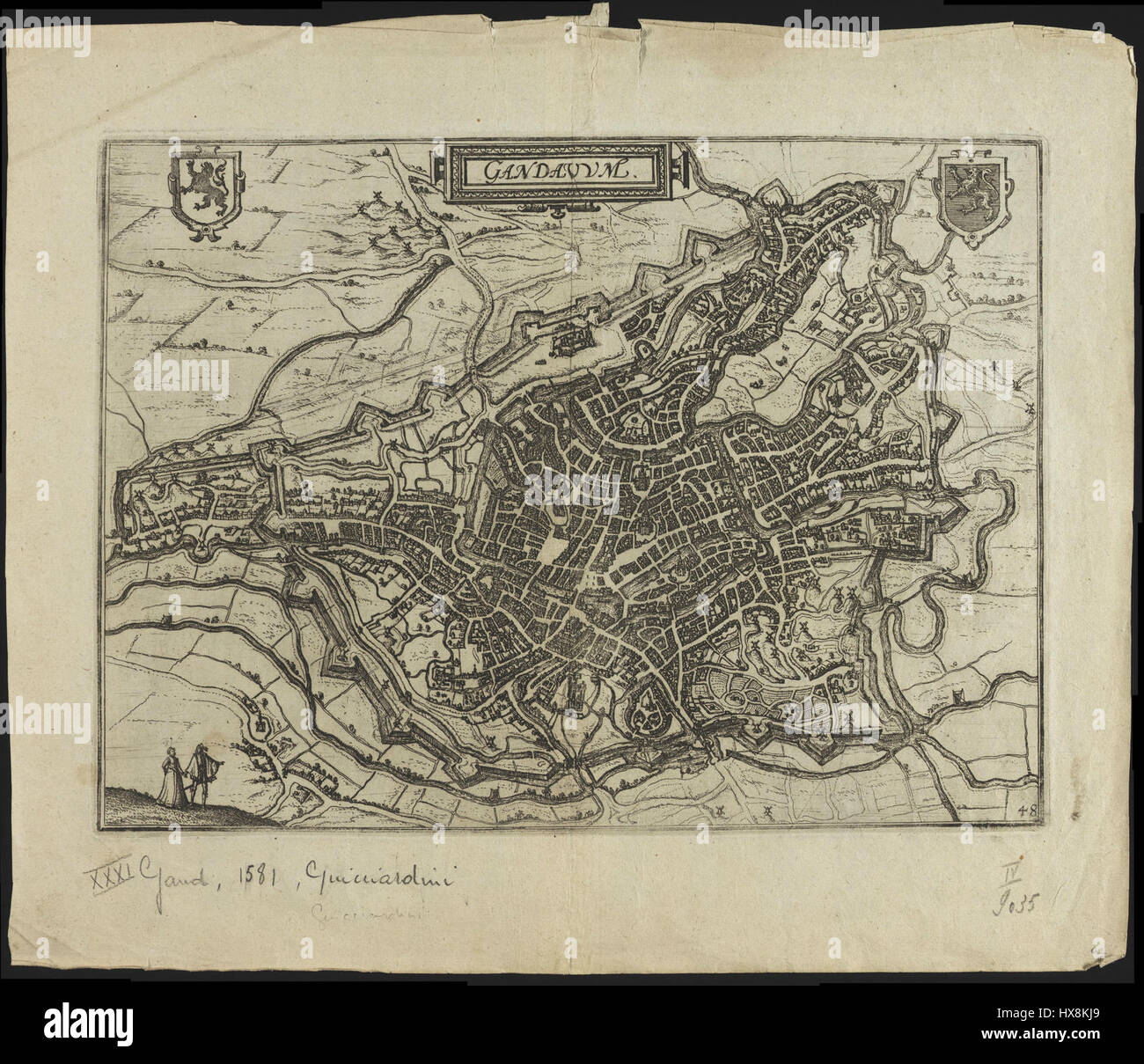 The map of Ghent by Guicciardini, dating back to the 16th century ...