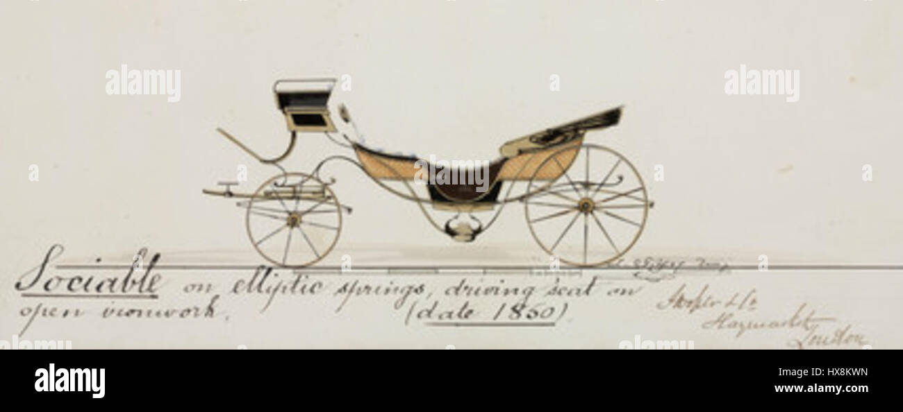 This 1850 painting depicts a sociable carriage, a type of public ...