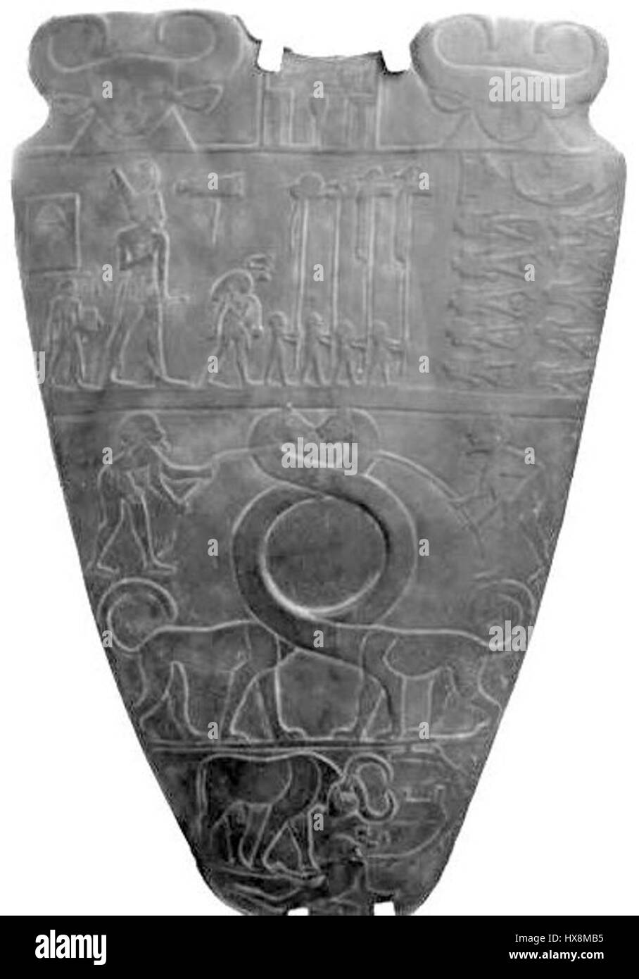 The Narmer Palette, an ancient Egyptian artifact, depicts the ...