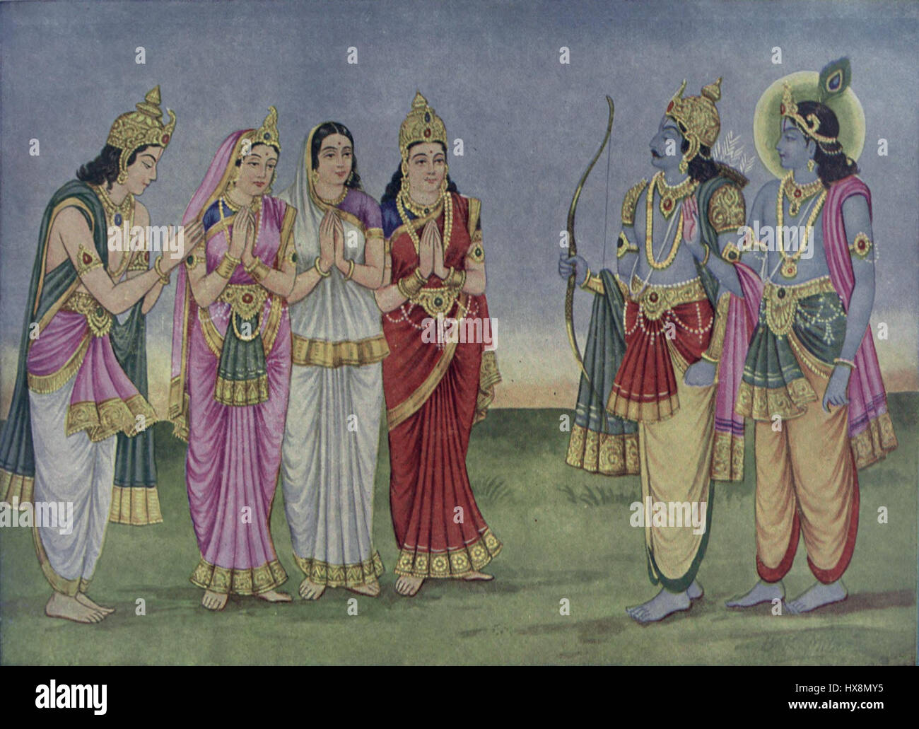 Depiction of Srikrishna and Arjuna alongside deities associated with ...