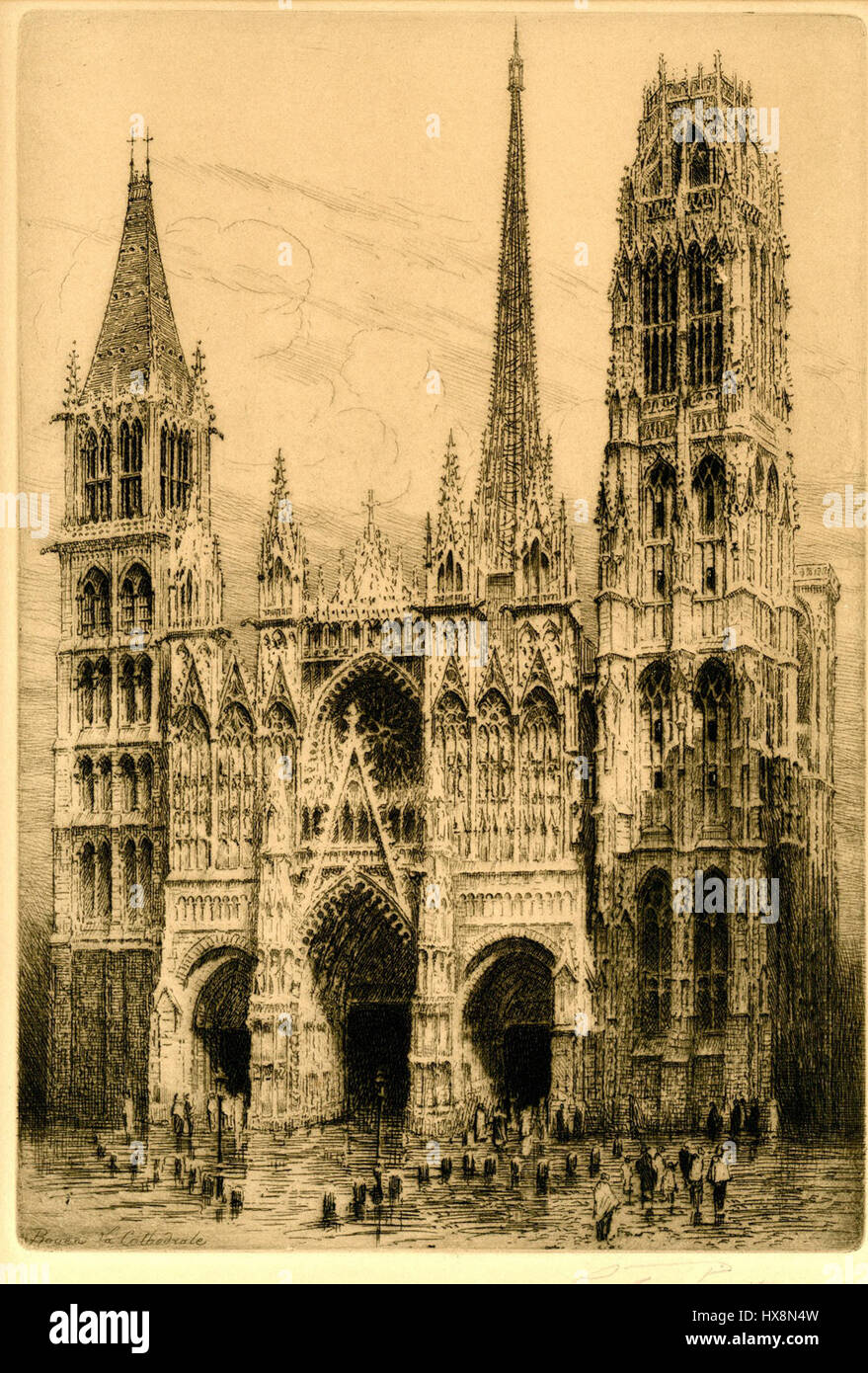 The painting 'Rouen la Cathédrale' depicts the famous Rouen Cathedral ...