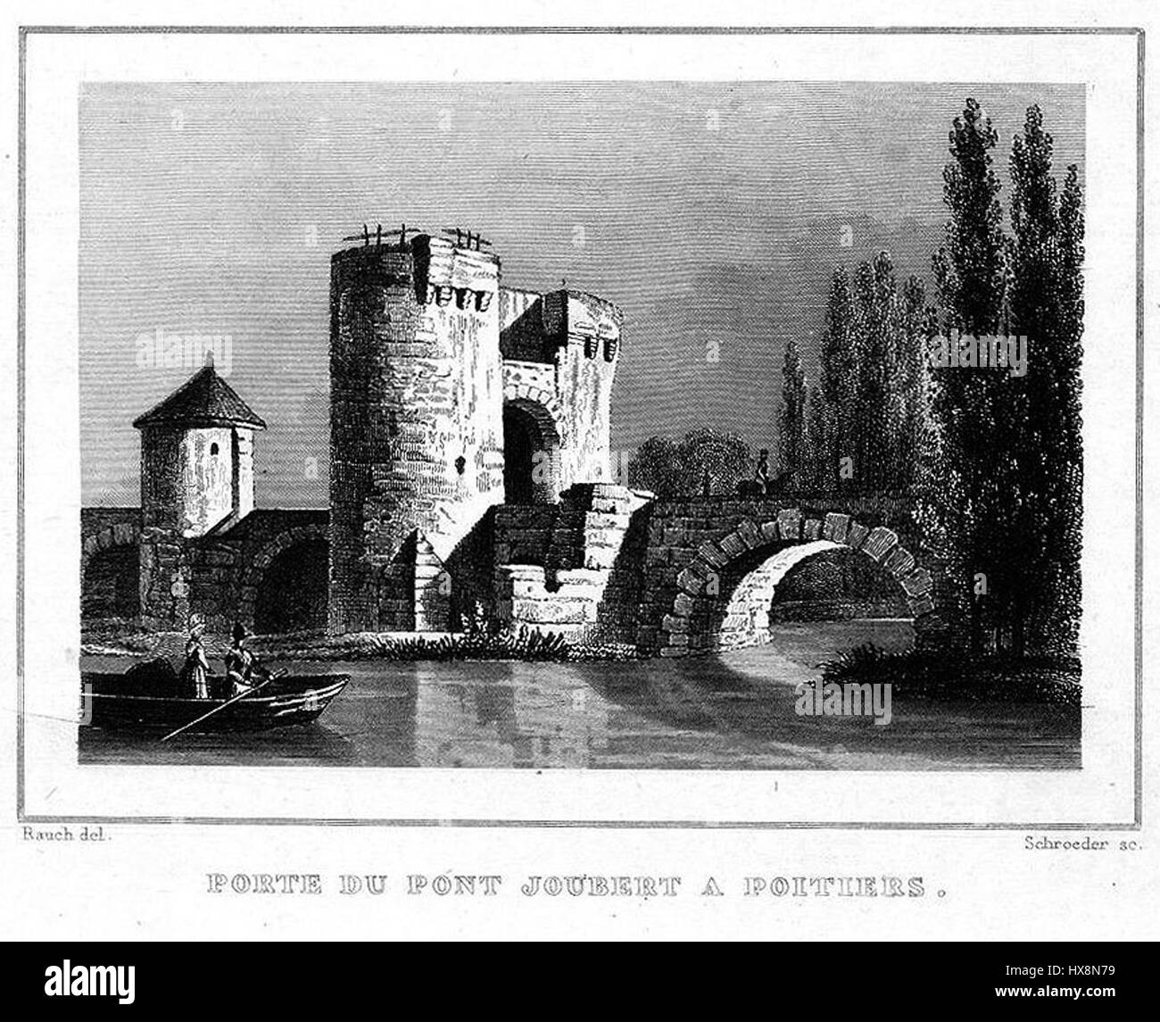 The engraving 'Porte du pont Joubert à Poitiers' is based on a design ...