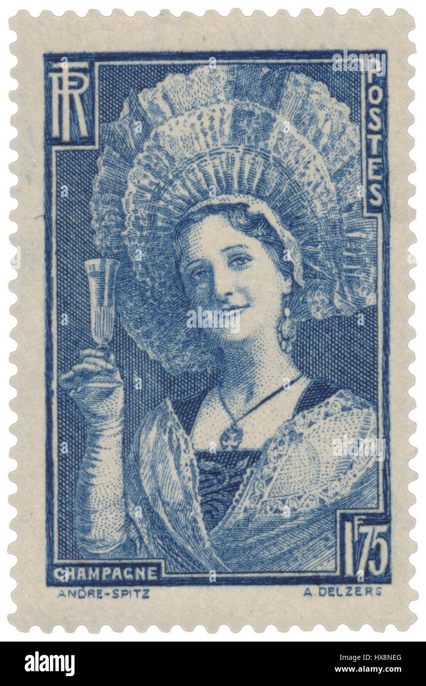 This stamp from 1938, issued by the French postal service, is part of ...