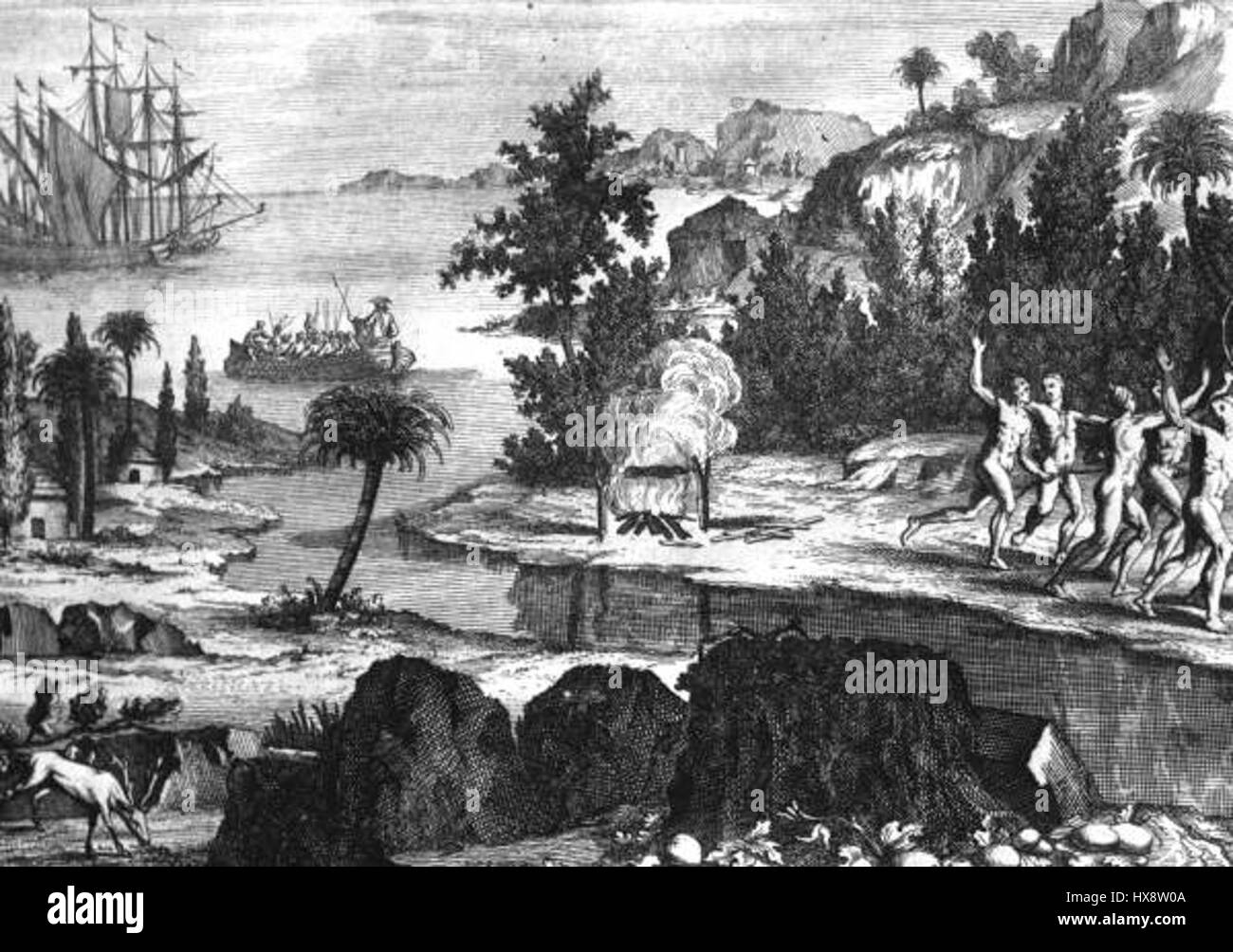 The Timucua Indian village scene illustrates the first encounter ...