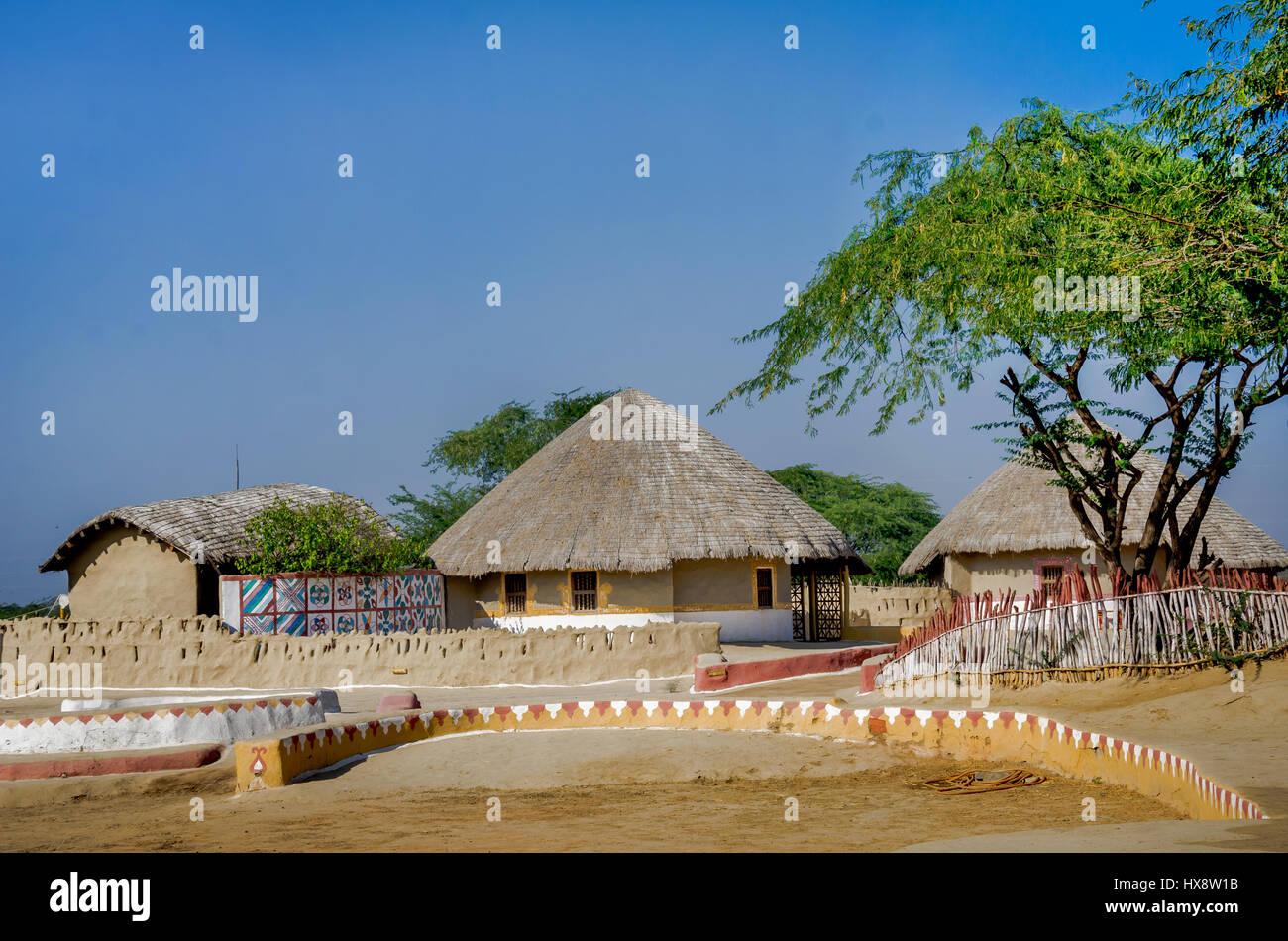 KUTCH, GUJARAT, INDIA - DECEMBER 27, 2016: A group of Bhungas at Hodka ...