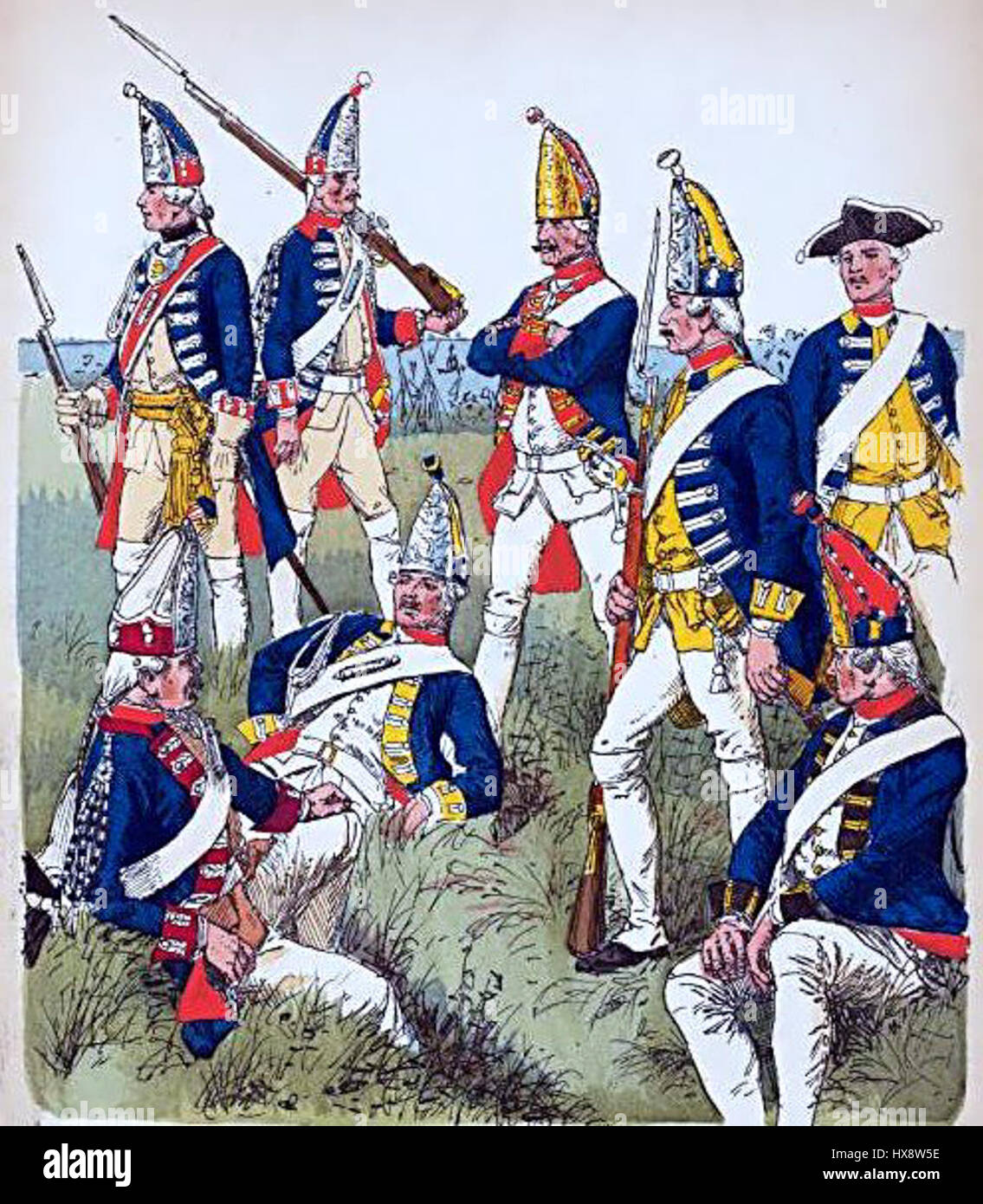 This historical image depicts Russian grenadiers and musketeers from ...