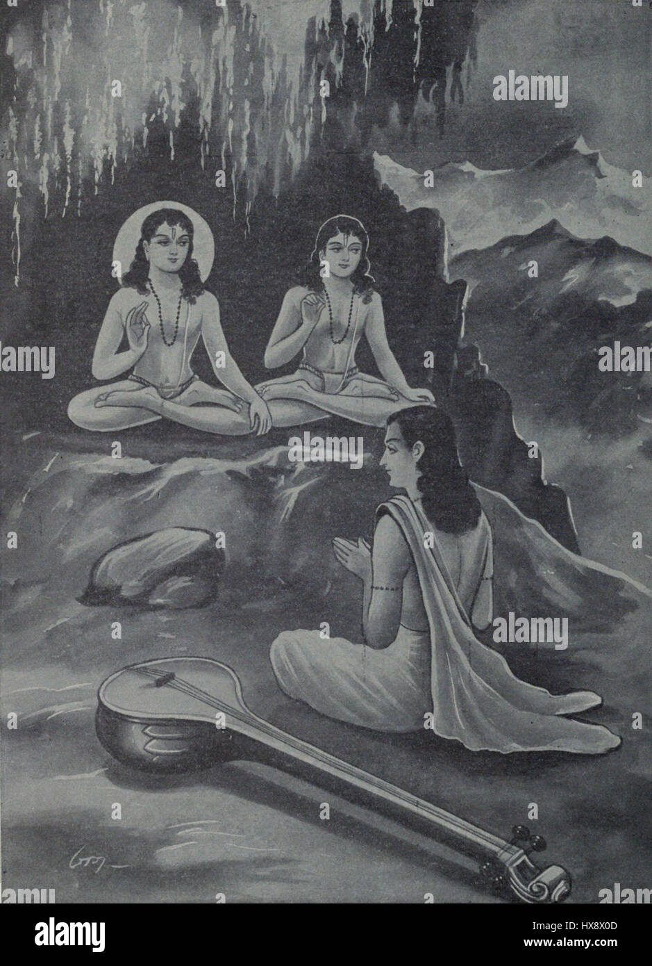 In this artwork, Nara Narayana, the incarnation of Vishnu, is shown in ...