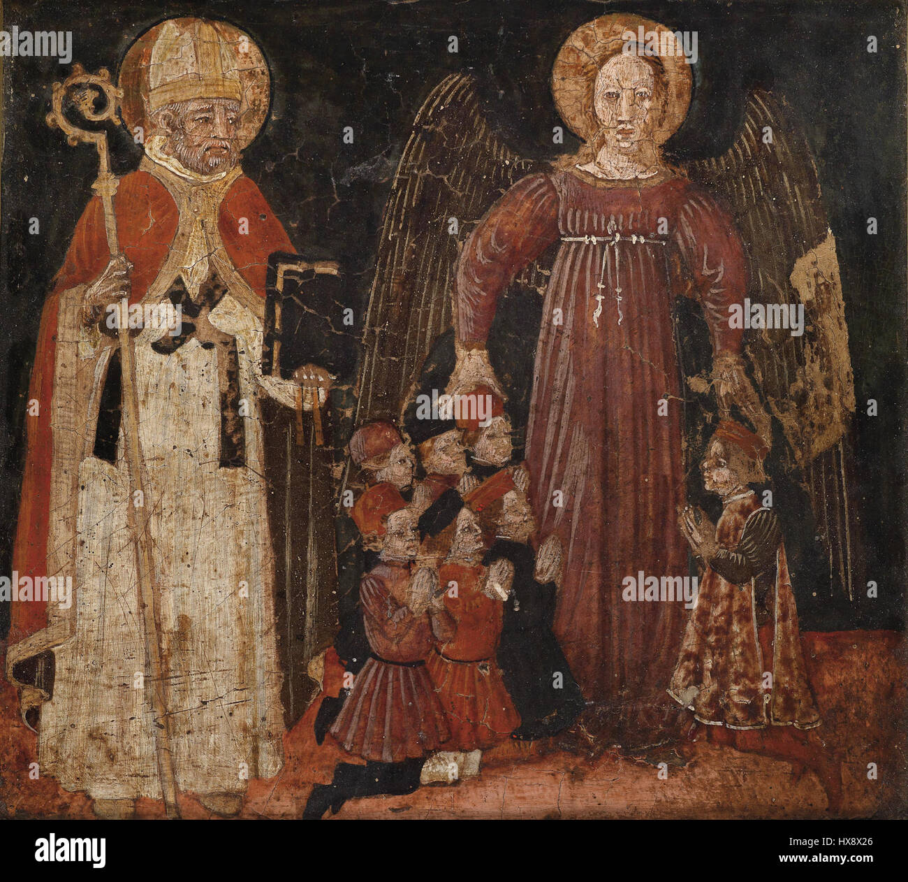 A religious painting depicting Saint Nicholas with children and an ...