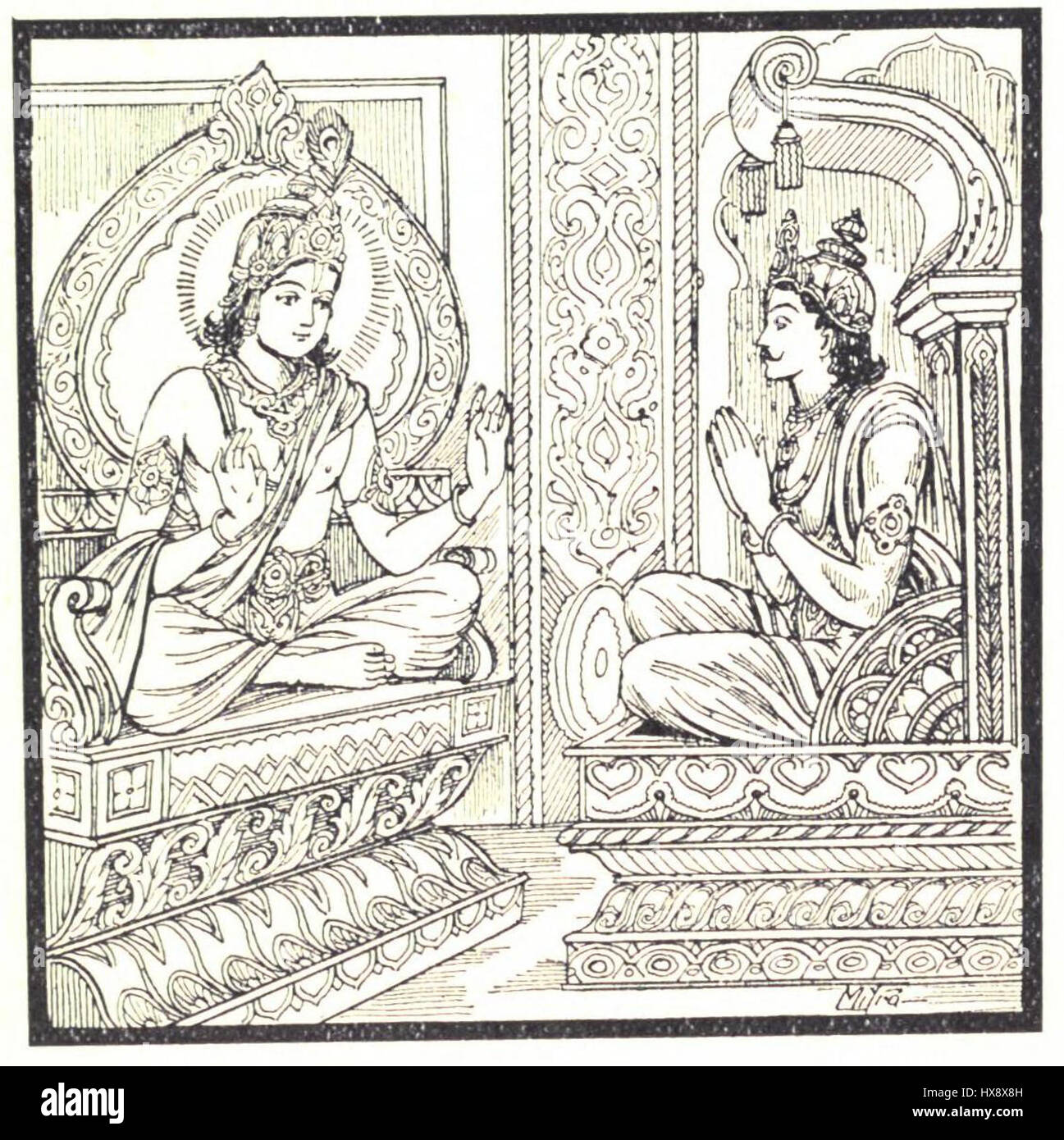 An illustration from the Mahabharata, where Lord Srikrishna explains ...