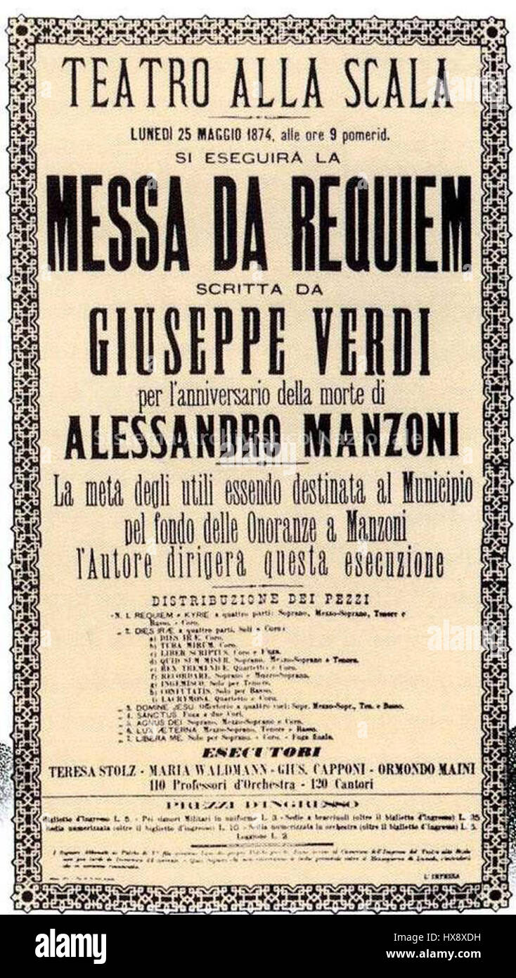 The 1874 poster for Giuseppe Verdi’s Requiem showcases the dramatic and ...