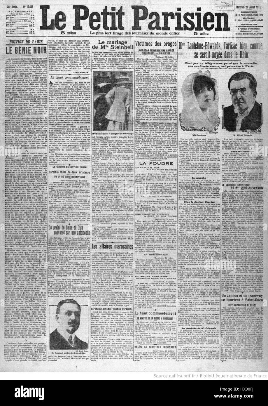 A front page from *Petit Parisien*, a French daily newspaper, dated ...