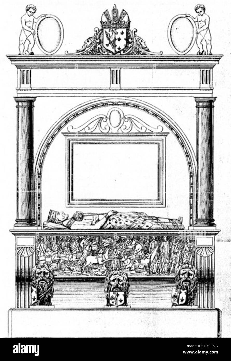 This print features the tomb of Louis the Pious, a significant figure ...