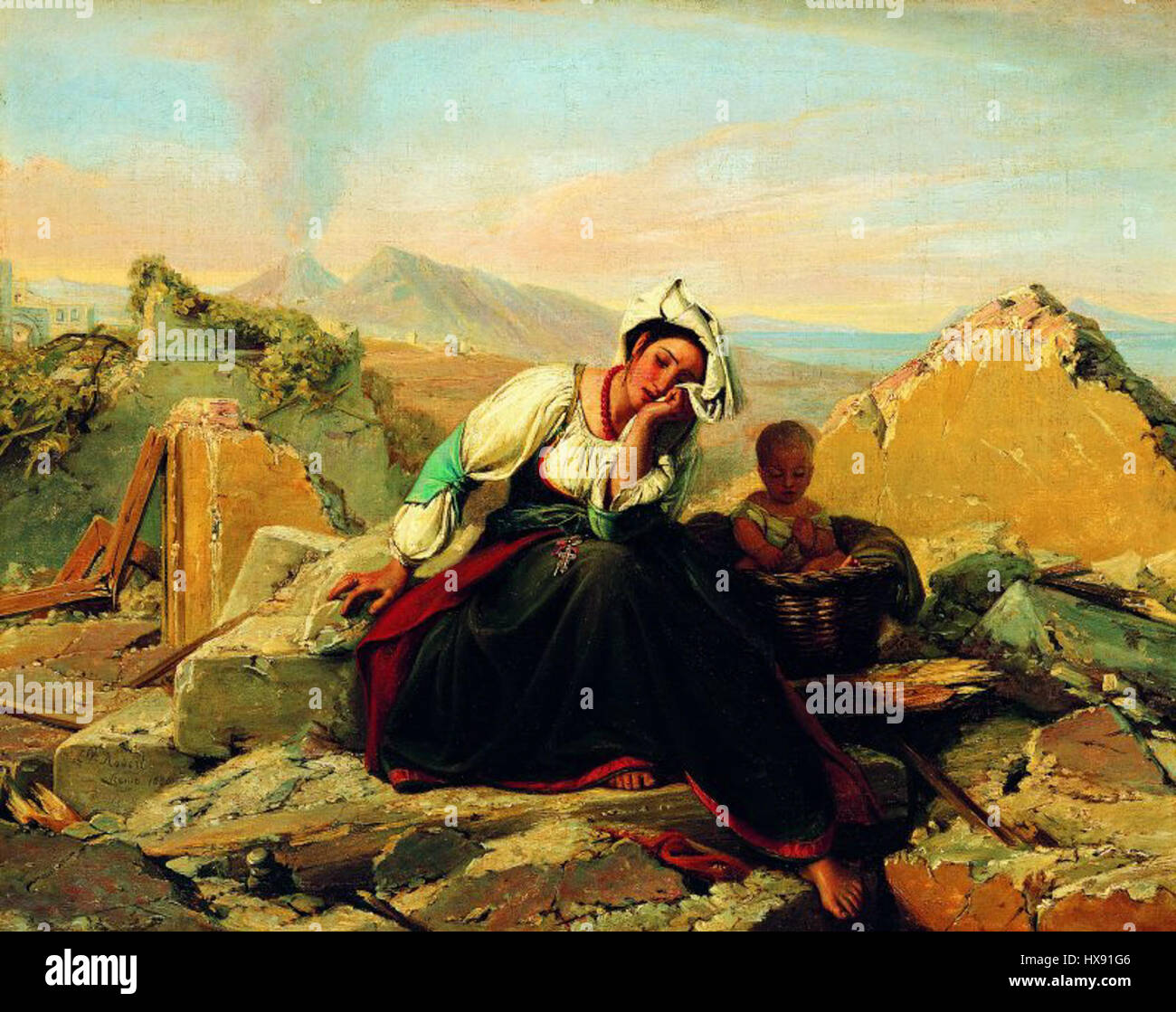 Napolitan Woman Crying in the Ruins of her House (1830) Leopold Robert ...