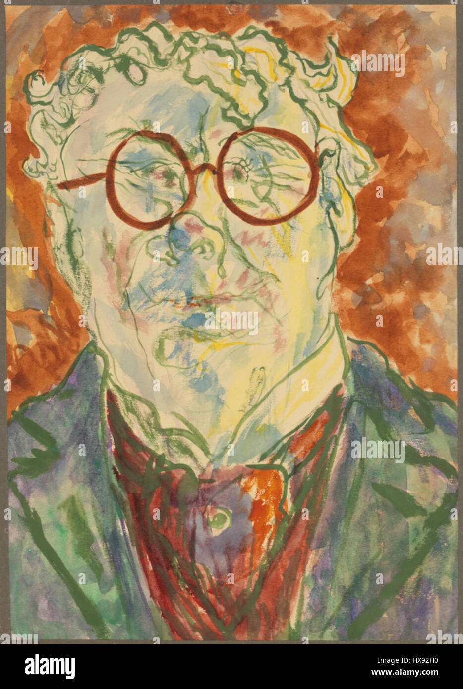 'Grotesque Male Portrait' by Nils Dardel presents a dramatic and ...