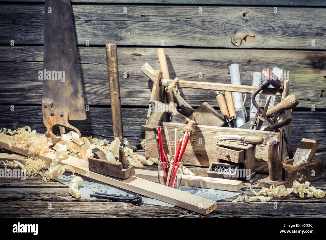 Old carpenter working tools hi-res stock photography and images - Alamy