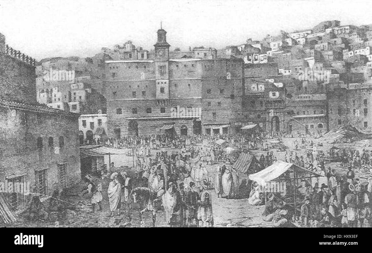 This 1832 artwork titled *Place et palais de la Jenina* depicts the ...