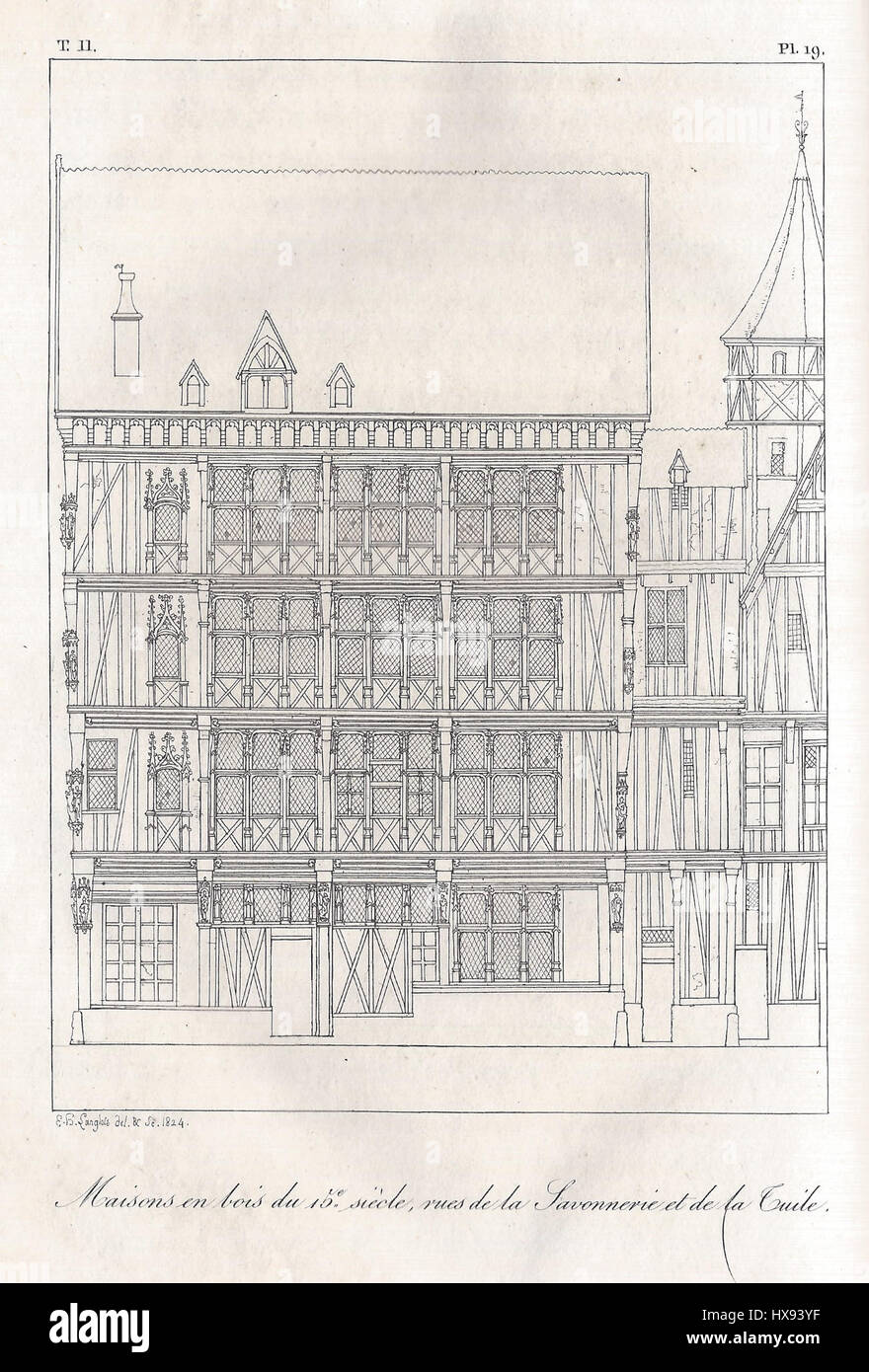 This image depicts 15th-century wooden houses located on the streets of ...