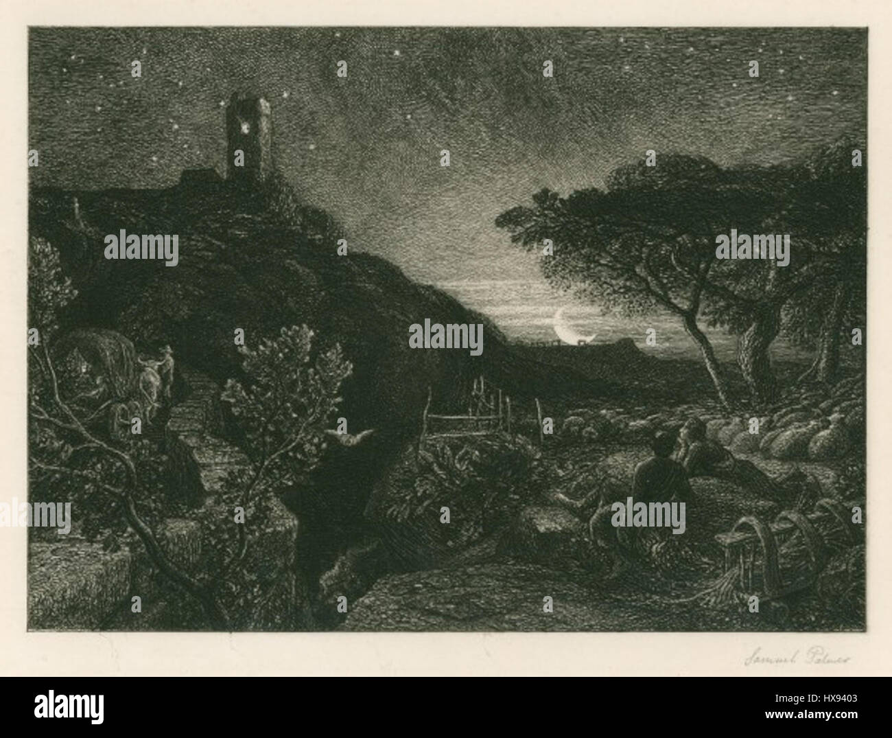 Samuel Palmer's etching 'The Lonely Tower' from 1879 depicts a solitary ...